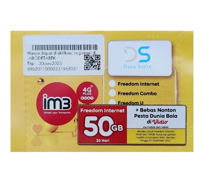 Perdana Indosat 50 GB ORI ( JABODETABEK ) – Toko Data Store